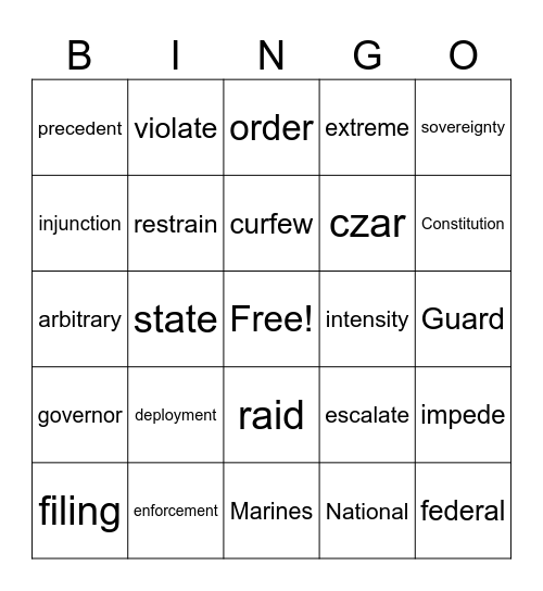 California Bingo Card