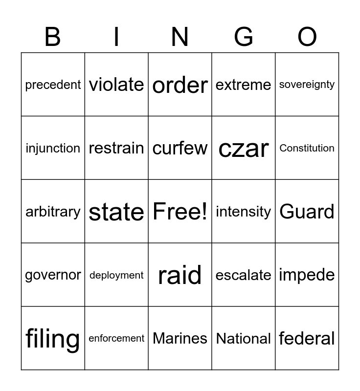 California Bingo Card