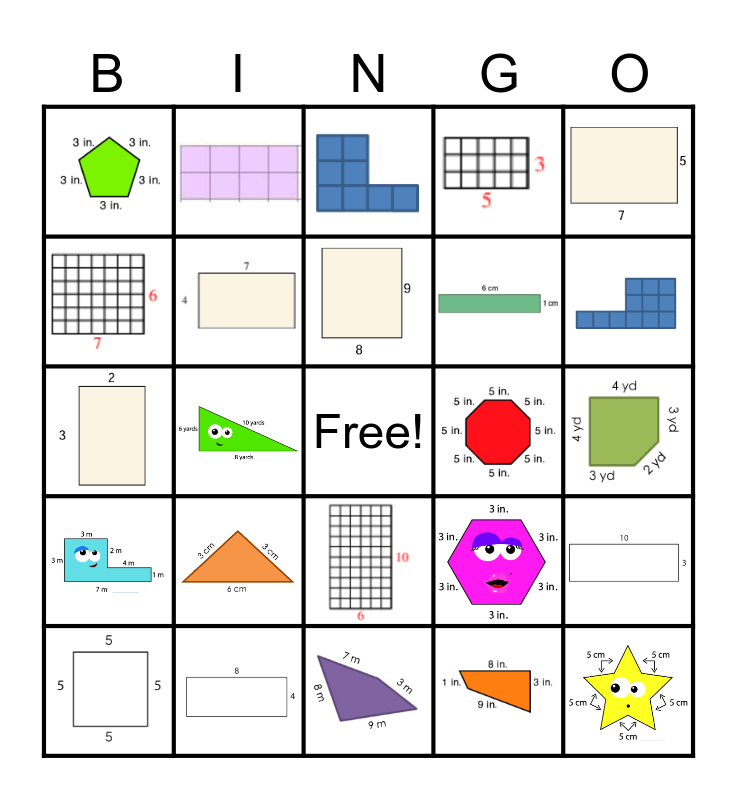 Area and Perimeter Bingo Card
