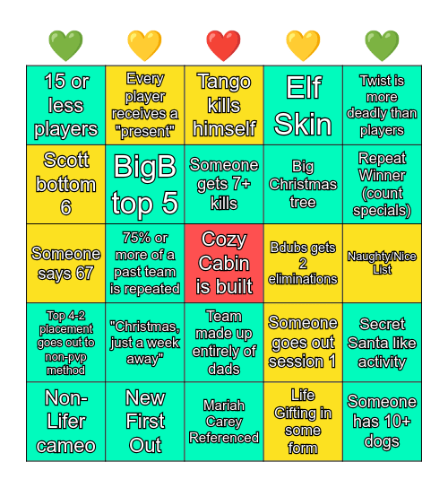 Life Series Bingo Card