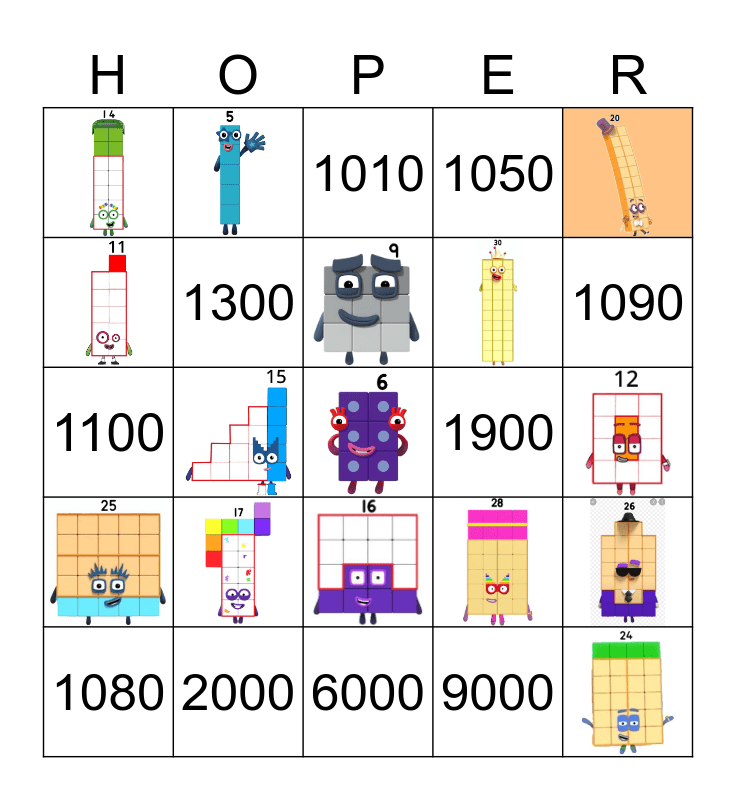 Number blocks Bingo Card