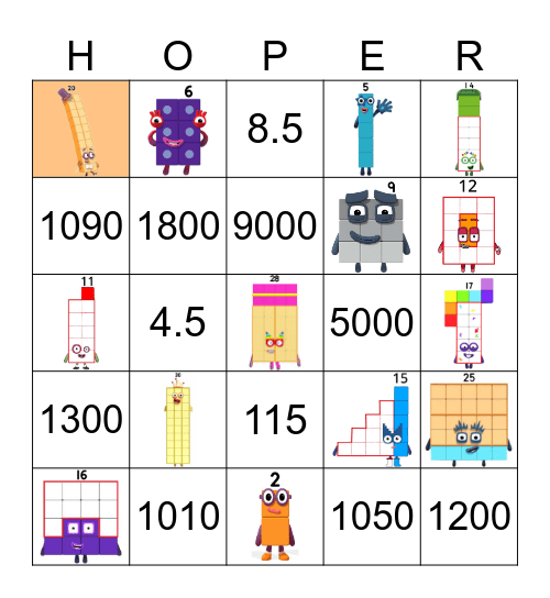Number blocks Bingo Card