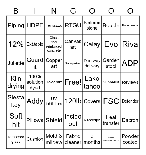 Patio Bingo Card