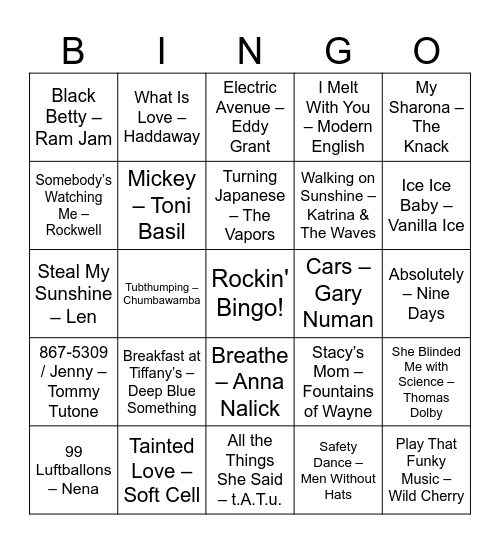 One Hit Wonders (2025) Bingo Card