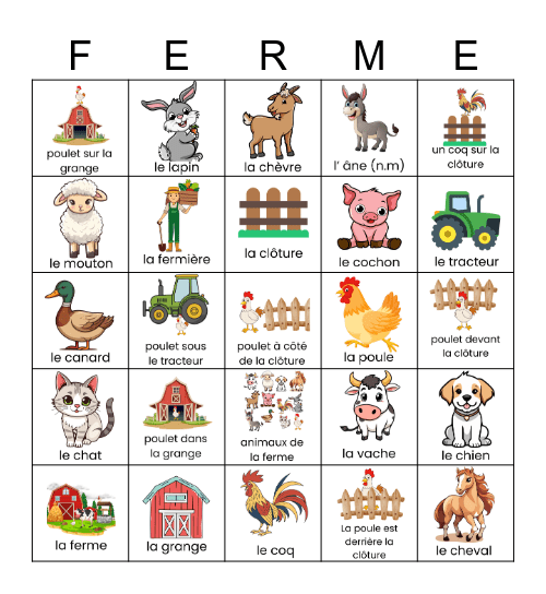 Bingo à la ferme Bingo Card