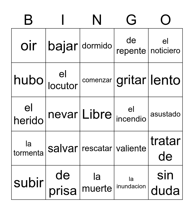 Realidades 2 5A Bingo Card
