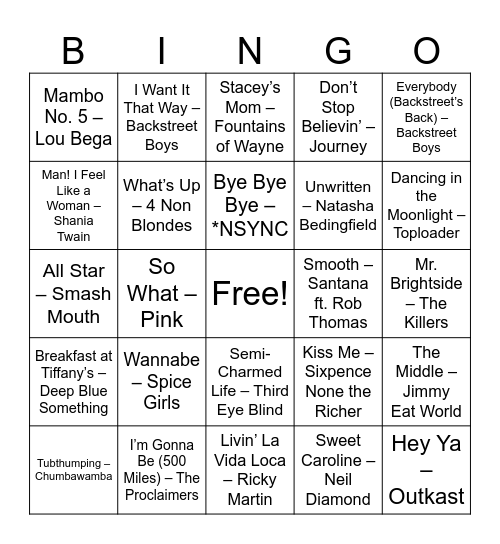 ROUND 1 — Throwback Party Anthems Bingo Card