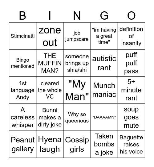 discord VC bingo Card