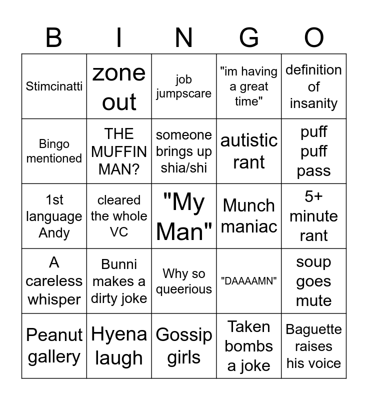 discord VC bingo Card