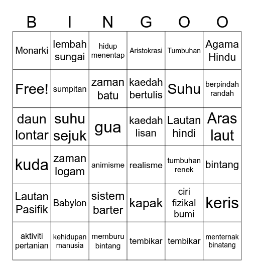 Bingo Sejarah Tingkatan 1 Bingo Card