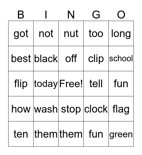 first grade words Bingo Card
