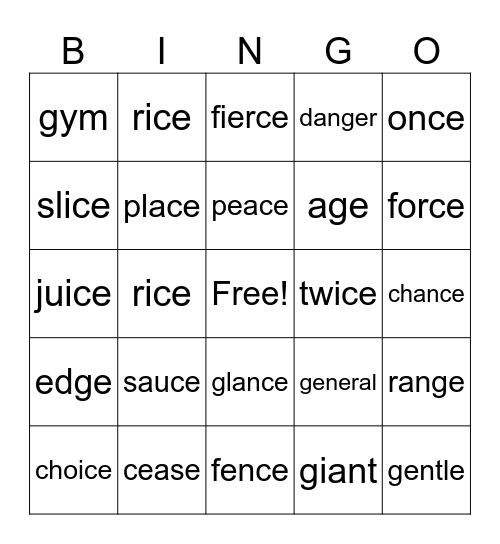 Level I- Hard & Soft c&g Bingo Card
