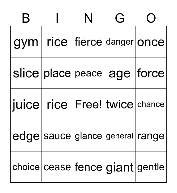 Level I- Hard & Soft c&g Bingo Card