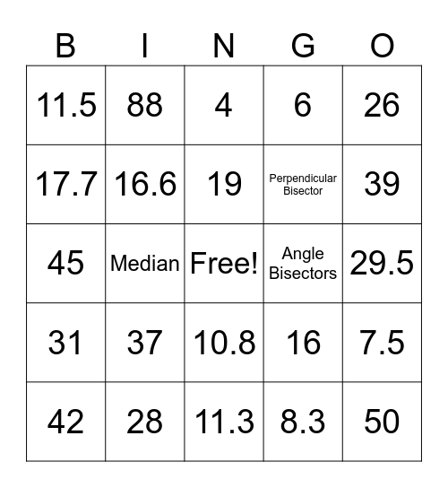 Centers of Triangles Bingo Card