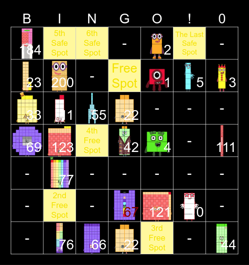 Numberblocks Bingo Card