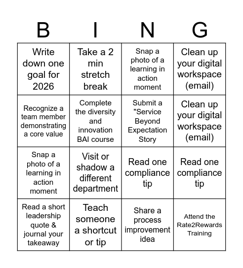 Employee Learning Week Bingo Card