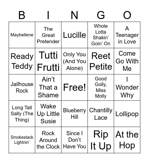 50s Rock & Roll Music Bingo R1 Bingo Card