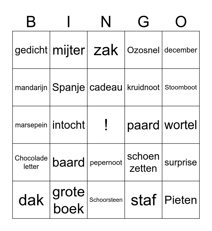 Sinterklaas Bingo Card