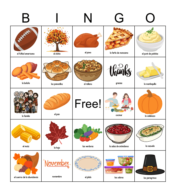 El Día de Acción de Gracias Bingo Card
