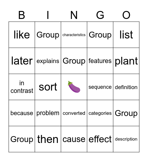 TEXT STRUCTURES Bingo Card