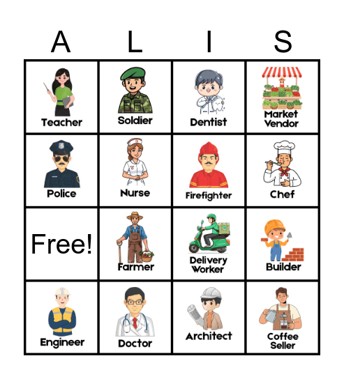 Community Profession Bingo Card
