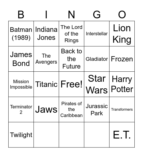 Movie Scores Bingo Card