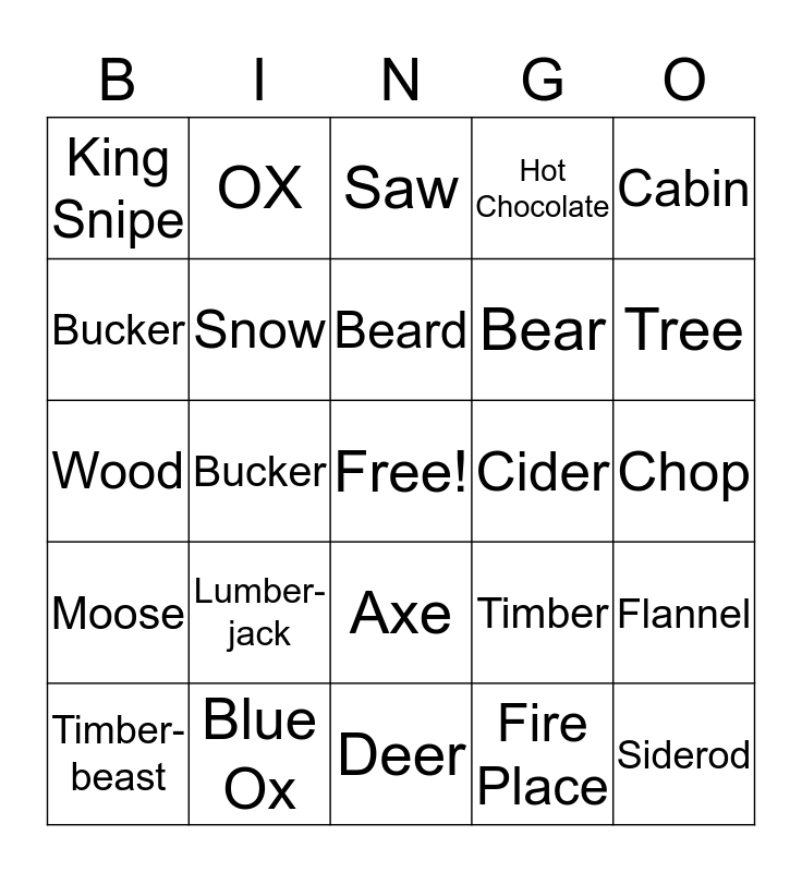 Lumberjack Bingo Card