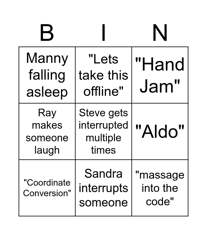 Stand up Bingo Card