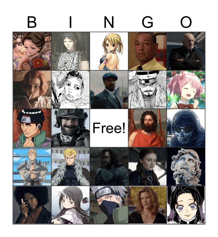 Favourite Character Bingo Card