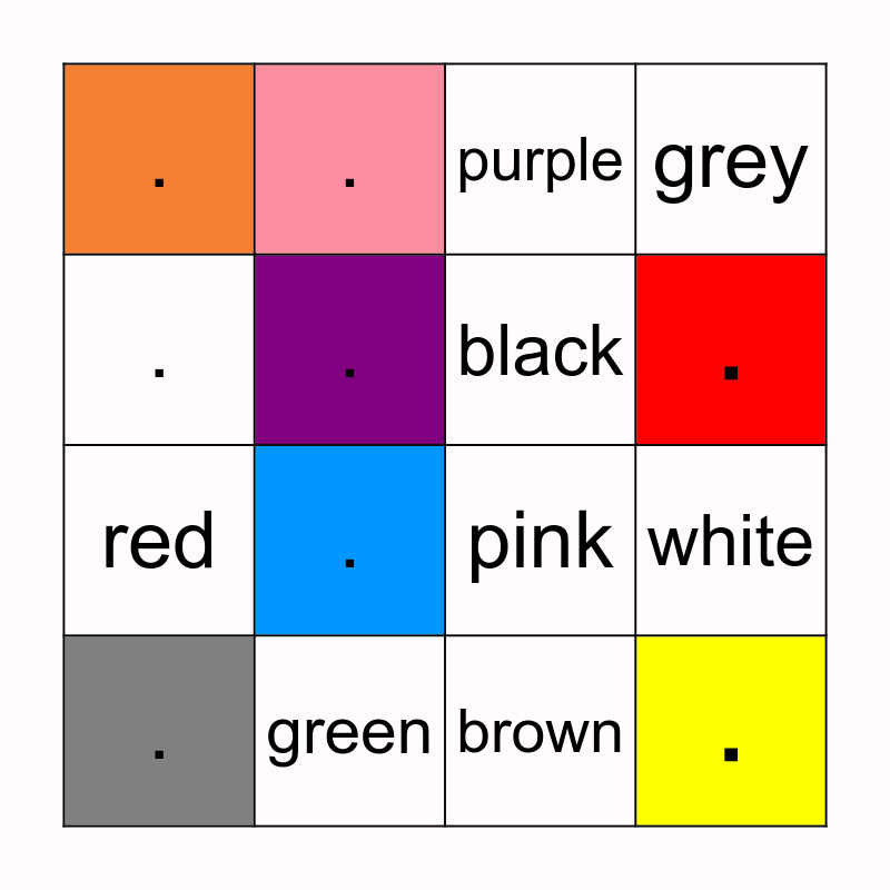 les couleurs Bingo Card