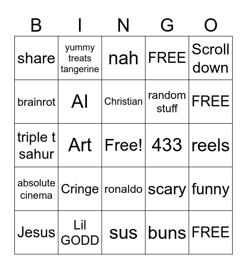 Instagram Bingo Card