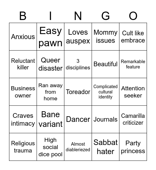 how similar is your OC to Tuuli Bingo Card