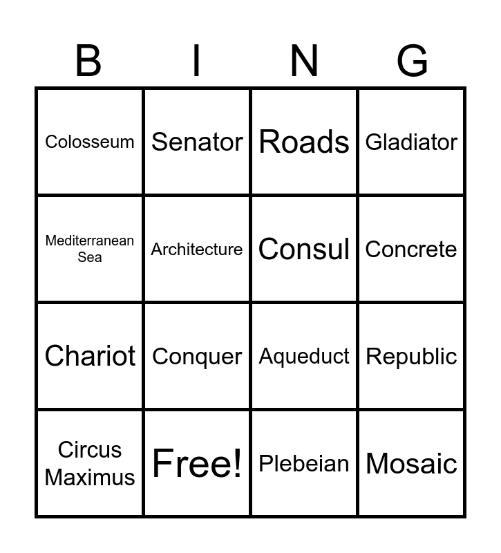 Ancient Rome Bingo Card