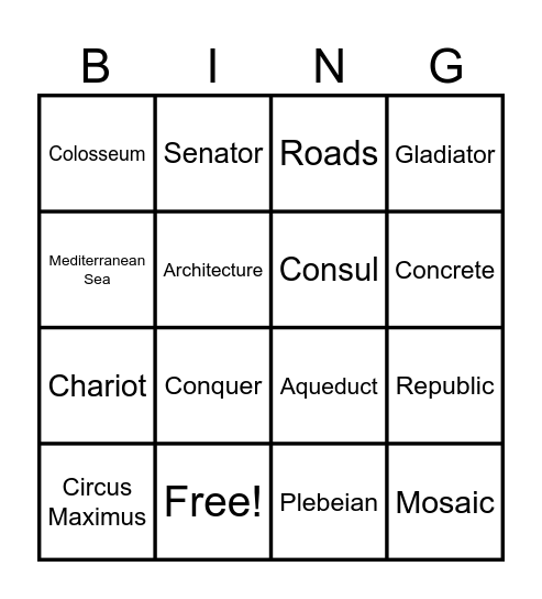 Ancient Rome Bingo Card