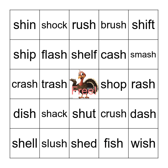 Digraph /sh/ Bingo Card