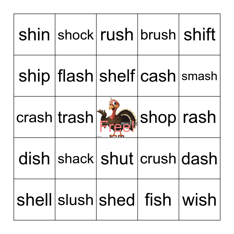 Digraph /sh/ Bingo Card