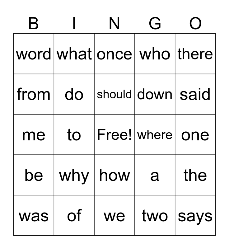 CKLA Skills Tricky Words Bingo Card