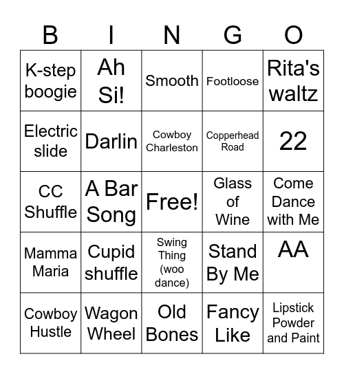 Lind Dance Bingo Card