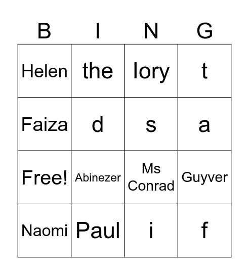 1st Grade BINGO Card