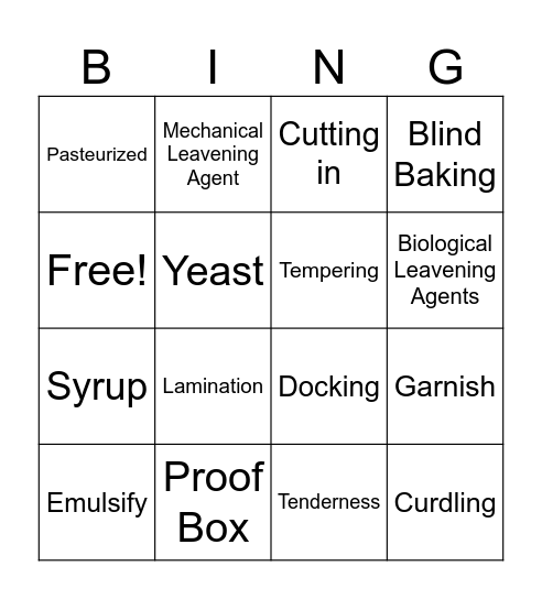 Baking Vocab Bingo Card