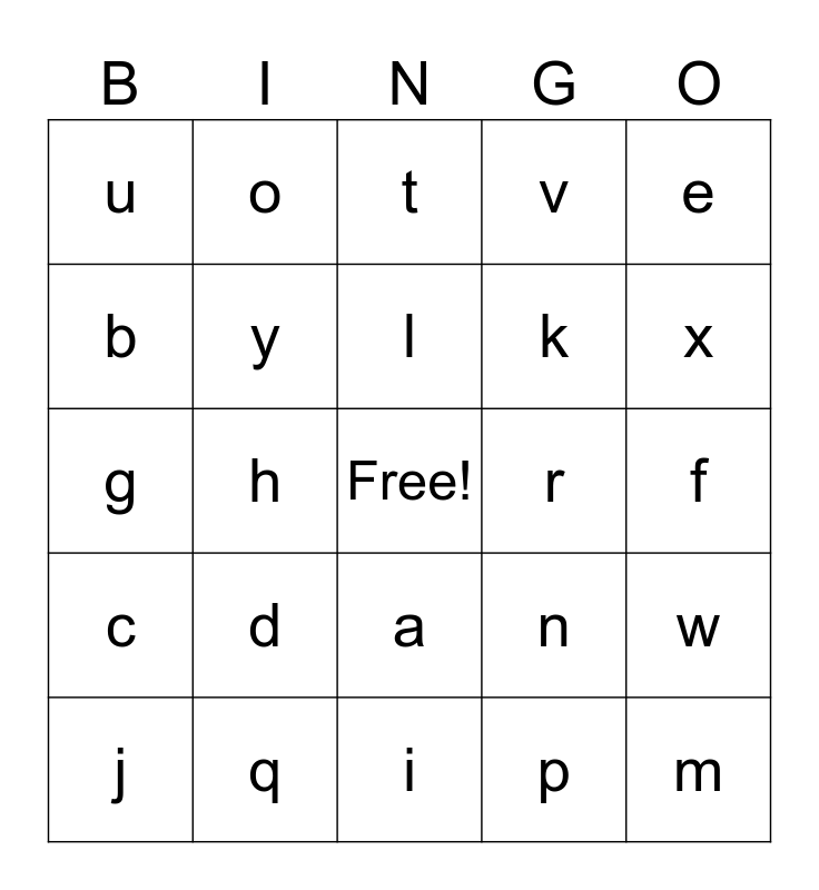 Letter name/Letter sound bingo Card