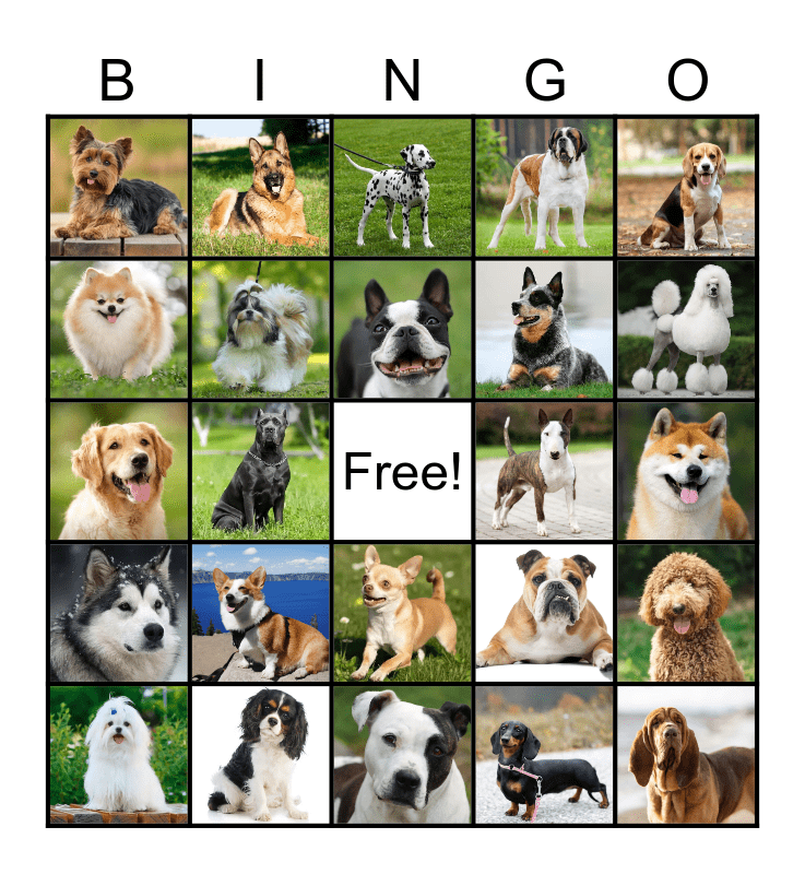 Dog Breed Bingo Card