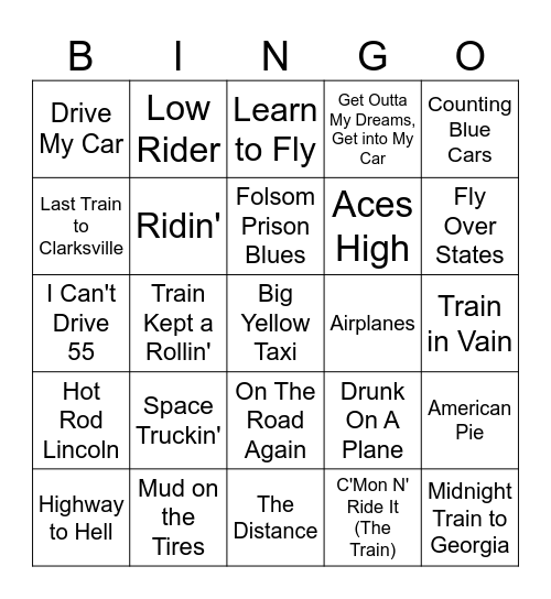 Planes, Trains and Automobiles Bingo Card