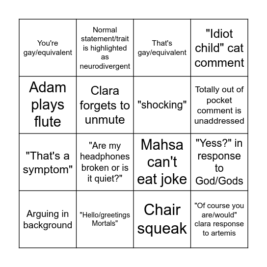 Autism Bingo Card