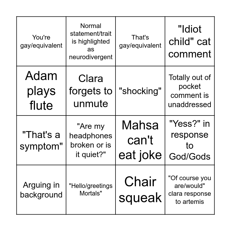 Autism Bingo Card