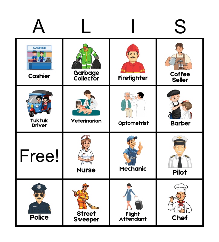Community Helpers Bingo Card