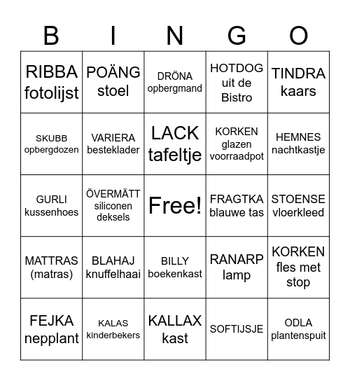 Scouting IKEA Bingo Card