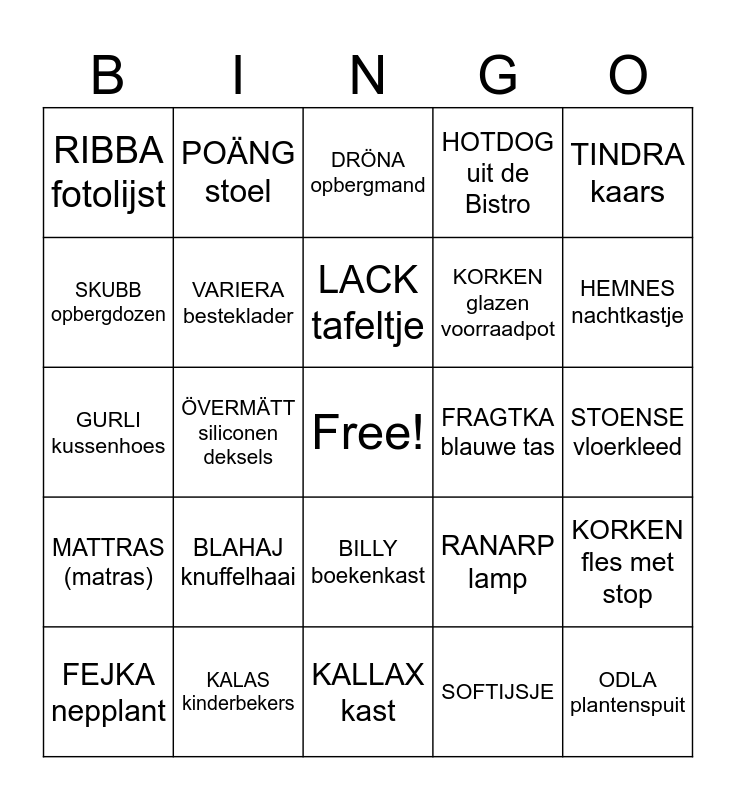 Scouting IKEA Bingo Card