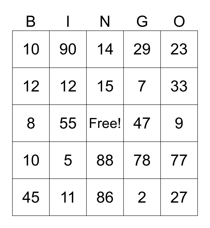 Fun friday bingo Card