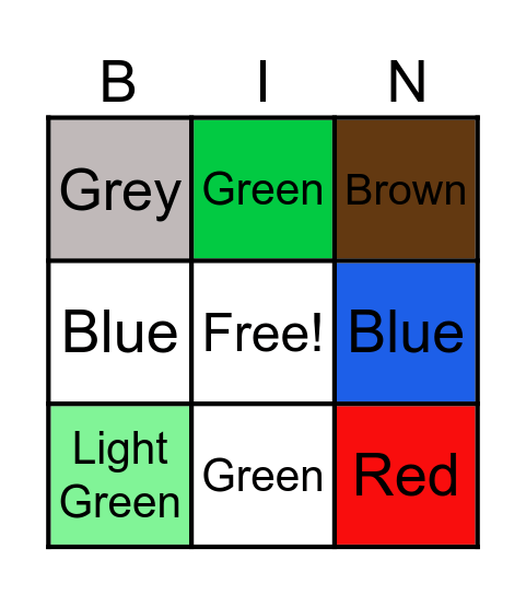 Colours Bingo Card